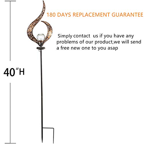 HDNICEZM Garden Solar Light Outdoor Decorative, Flame Crackle Glass Globe Stake Metal Lights,Waterproof Warm White LED for Pathway, Lawn, Patio, Yard.