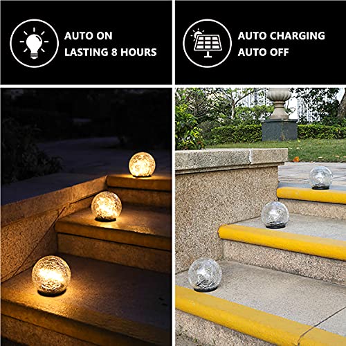 JIALINXIA Solar Lights Outdoor Garden Decor, 1 Pack Cracked Glass Ball Waterproof Warm White LED for Outside Decorations Pathway Patio Yard Lawn Gardening Gifts Accessories, 1 Globe (4.7")