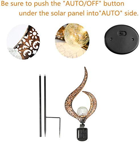 HDNICEZM Garden Solar Light Outdoor Decorative, Flame Crackle Glass Globe Stake Metal Lights,Waterproof Warm White LED for Pathway, Lawn, Patio, Yard.