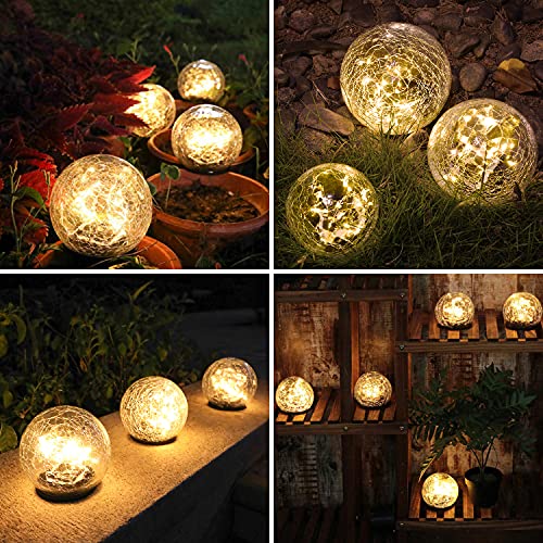 JIALINXIA Solar Lights Outdoor Garden Decor, 1 Pack Cracked Glass Ball Waterproof Warm White LED for Outside Decorations Pathway Patio Yard Lawn Gardening Gifts Accessories, 1 Globe (4.7")