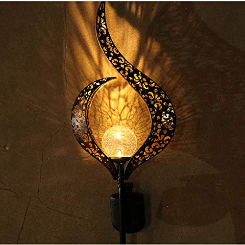 HDNICEZM Garden Solar Light Outdoor Decorative, Flame Crackle Glass Globe Stake Metal Lights,Waterproof Warm White LED for Pathway, Lawn, Patio, Yard.