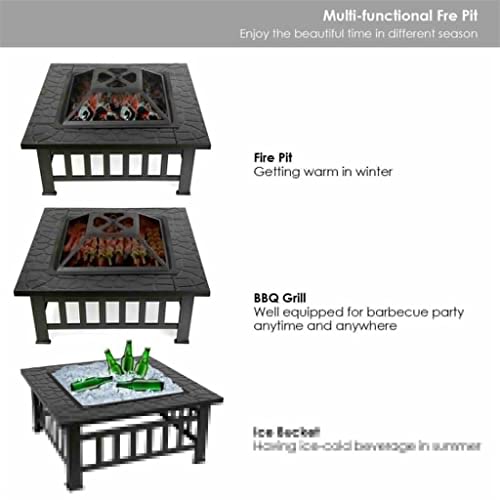 ZLXDP Fire Pit BBQ Firepit Brazier Square Table Stove Patio Heater Outdoor Garden