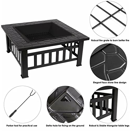 ZLXDP Fire Pit BBQ Firepit Brazier Square Table Stove Patio Heater Outdoor Garden