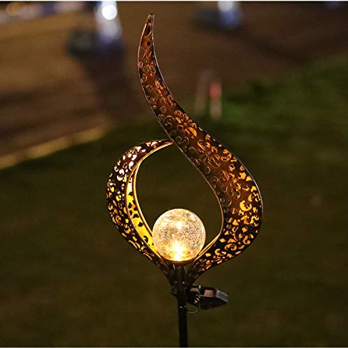 HDNICEZM Garden Solar Light Outdoor Decorative, Flame Crackle Glass Globe Stake Metal Lights,Waterproof Warm White LED for Pathway, Lawn, Patio, Yard.