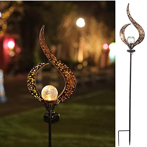 HDNICEZM Garden Solar Light Outdoor Decorative, Flame Crackle Glass Globe Stake Metal Lights,Waterproof Warm White LED for Pathway, Lawn, Patio, Yard.