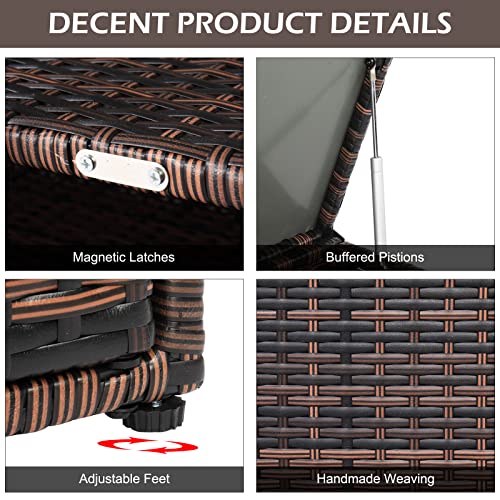 VINGLI 88 Gallon Outdoor Rattan Deck Box w/Openable Doors, Patio Wicker Storage Box for Tools and Toys Storage, Garden Deck Storage Bin for Garden, Balcony, Porch, Pool, Yard (Brown)