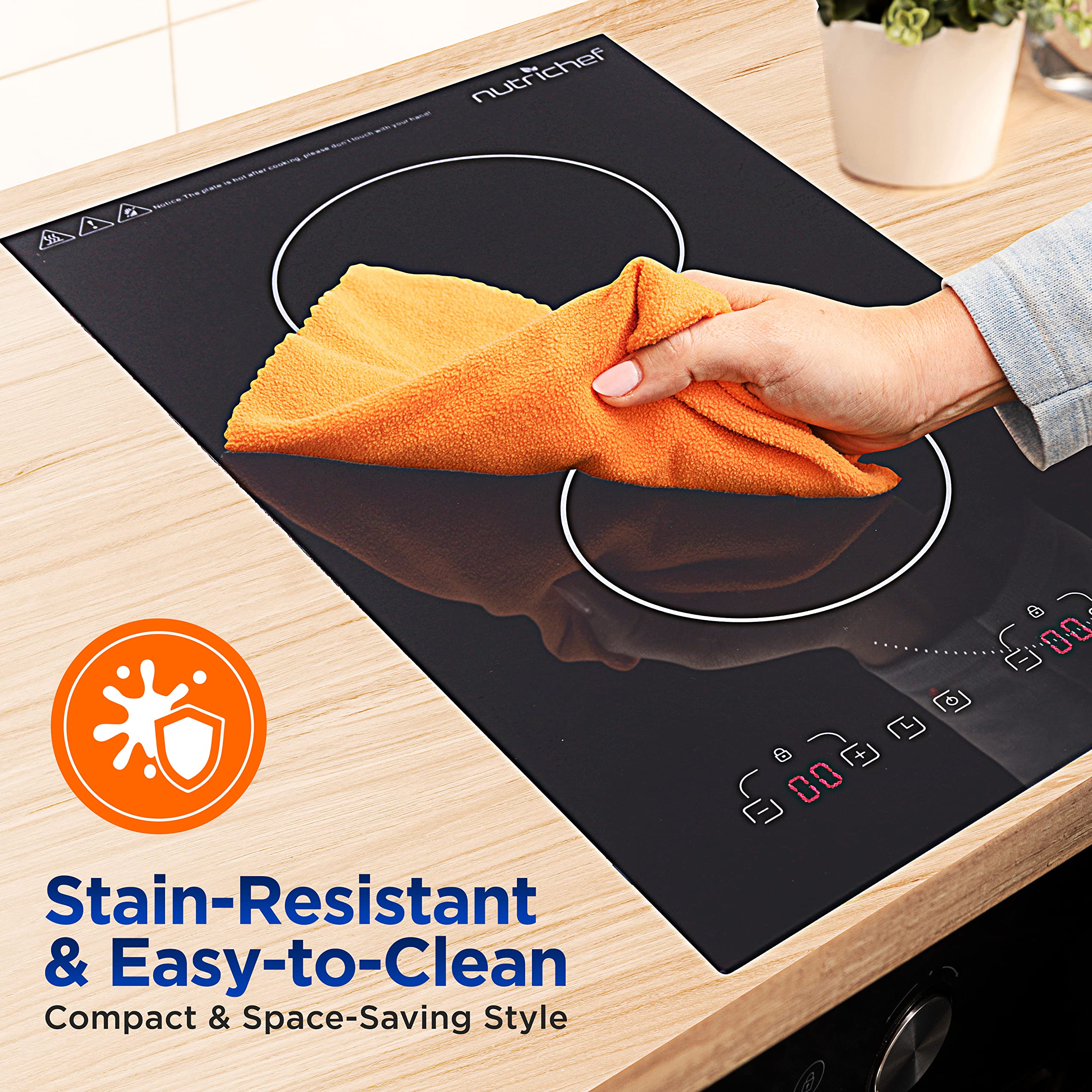 NutriChef Dual Induction Burner - Two-Burner Electric Cooktop with Digital Display and Adjustable Temperature Settings - Energy-Efficient Portable Induction Cooktop - Ideal for Simultaneous Cooking