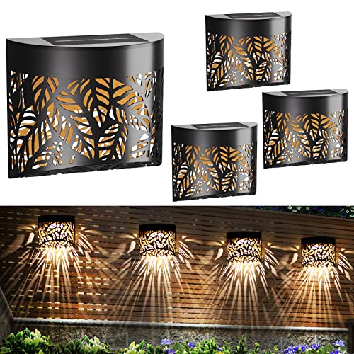 TIJNN Solar Deck Lights-4 Pack IP65 Waterproof, LED Landscape Lighting Solar Outdoor Light Solar Garden Light, Patio, Backyard, Patio - (Leaf)