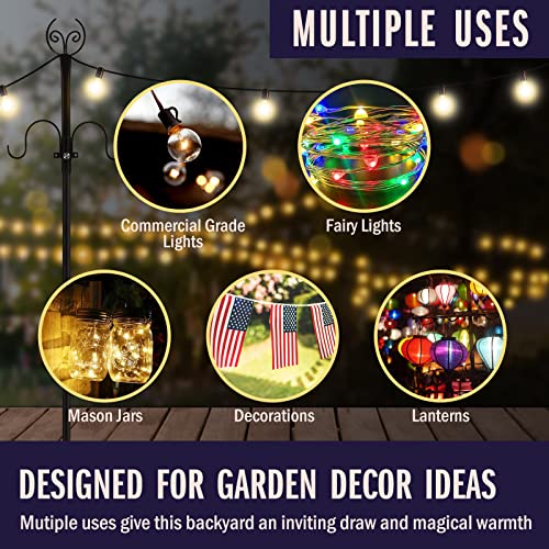 WY String Light Poles for Outdoor String Light - Light Pole with Hooks & Solar Panel Base to Hang up LED Lighting - Backyard, Garden, Patio, Deck Lighting Stand for BBQ, Party, Bistro & Weddings