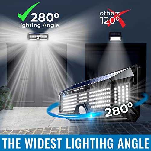 LazyPro Solar Lights Outdoor Super-Bright 298 LEDs 2500lm - LED Solar Motion Sensor Lights Outdoor - for Wall, Post, Pathway Garden up to 1600 sq ft - Solar Battery Powered 4400 mAh