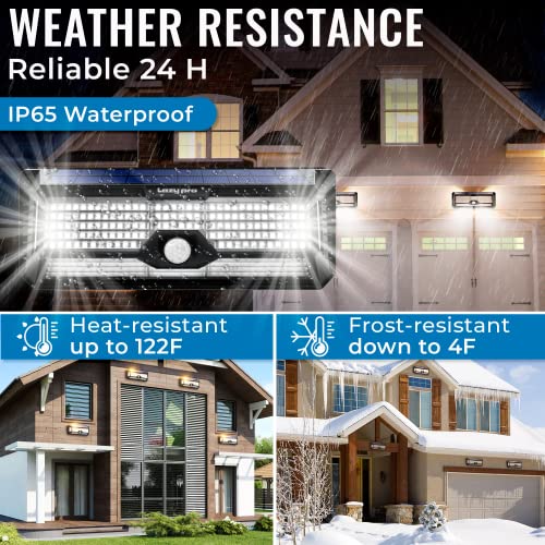 LazyPro Solar Lights Outdoor Super-Bright 298 LEDs 2500lm - LED Solar Motion Sensor Lights Outdoor - for Wall, Post, Pathway Garden up to 1600 sq ft - Solar Battery Powered 4400 mAh