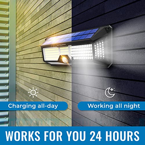 LazyPro Solar Lights Outdoor Super-Bright 298 LEDs 2500lm - LED Solar Motion Sensor Lights Outdoor - for Wall, Post, Pathway Garden up to 1600 sq ft - Solar Battery Powered 4400 mAh