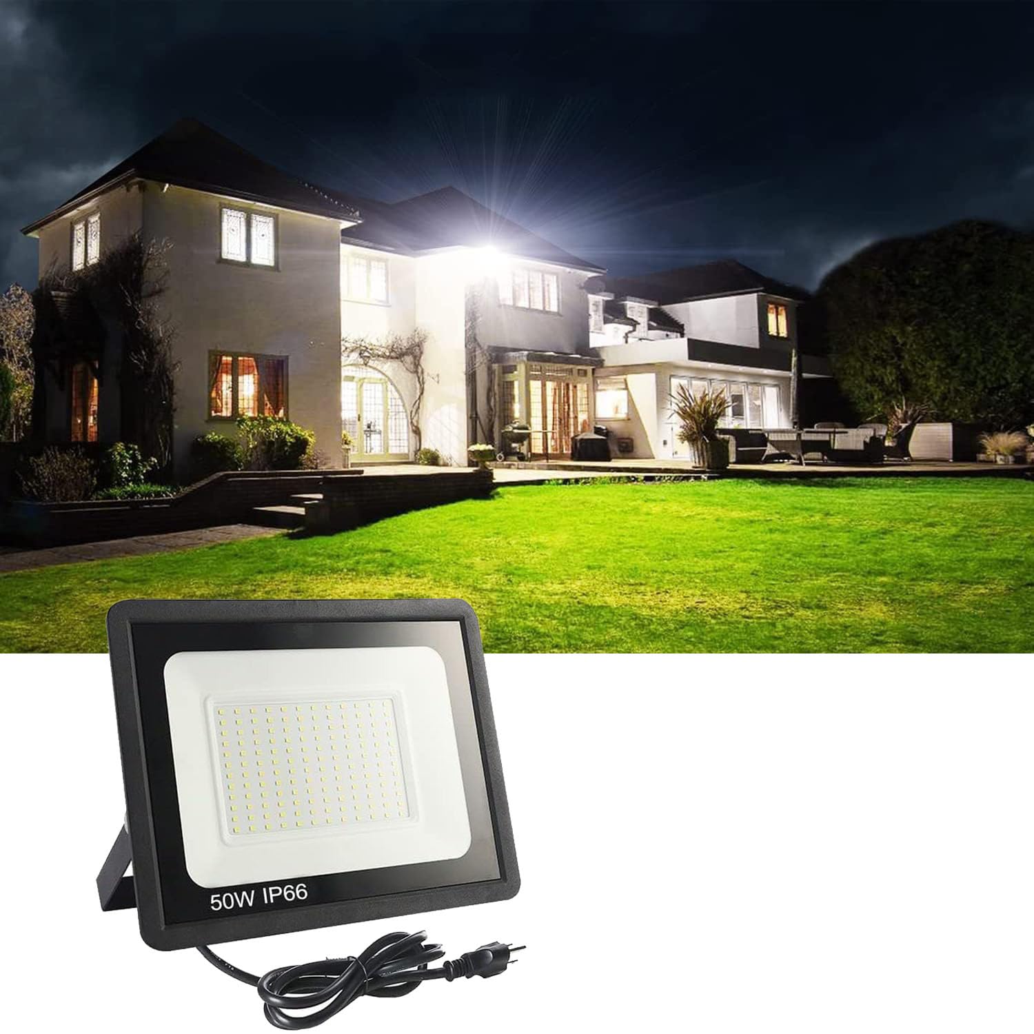MUCLUD LED Flood Light Outdoor,50W LED Work Light 5500lmwith 6FT US Plug,IP66 Waterproof Exterior Security Lights,6000K Daylight White Outside Floodlights Slim Design for Playground Yard 1Pack
