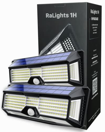 LazyPro Solar Lights Outdoor Super-Bright 298 LEDs 2500lm - LED Solar Motion Sensor Lights Outdoor - for Wall, Post, Pathway Garden up to 1600 sq ft - Solar Battery Powered 4400 mAh
