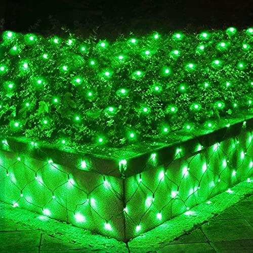 Pooqla 14.8x4.9ft Net Lights, 300 LED St Patricks Day Lights Outdoor Green Lights with 8 Lighting Modes, Connectable Waterproof Mesh String Fairy Lights for Bushes Tree Garden St. Patrick's Day Decor