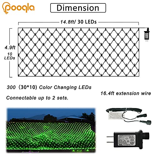 Pooqla 14.8x4.9ft Net Lights, 300 LED St Patricks Day Lights Outdoor Green Lights with 8 Lighting Modes, Connectable Waterproof Mesh String Fairy Lights for Bushes Tree Garden St. Patrick's Day Decor