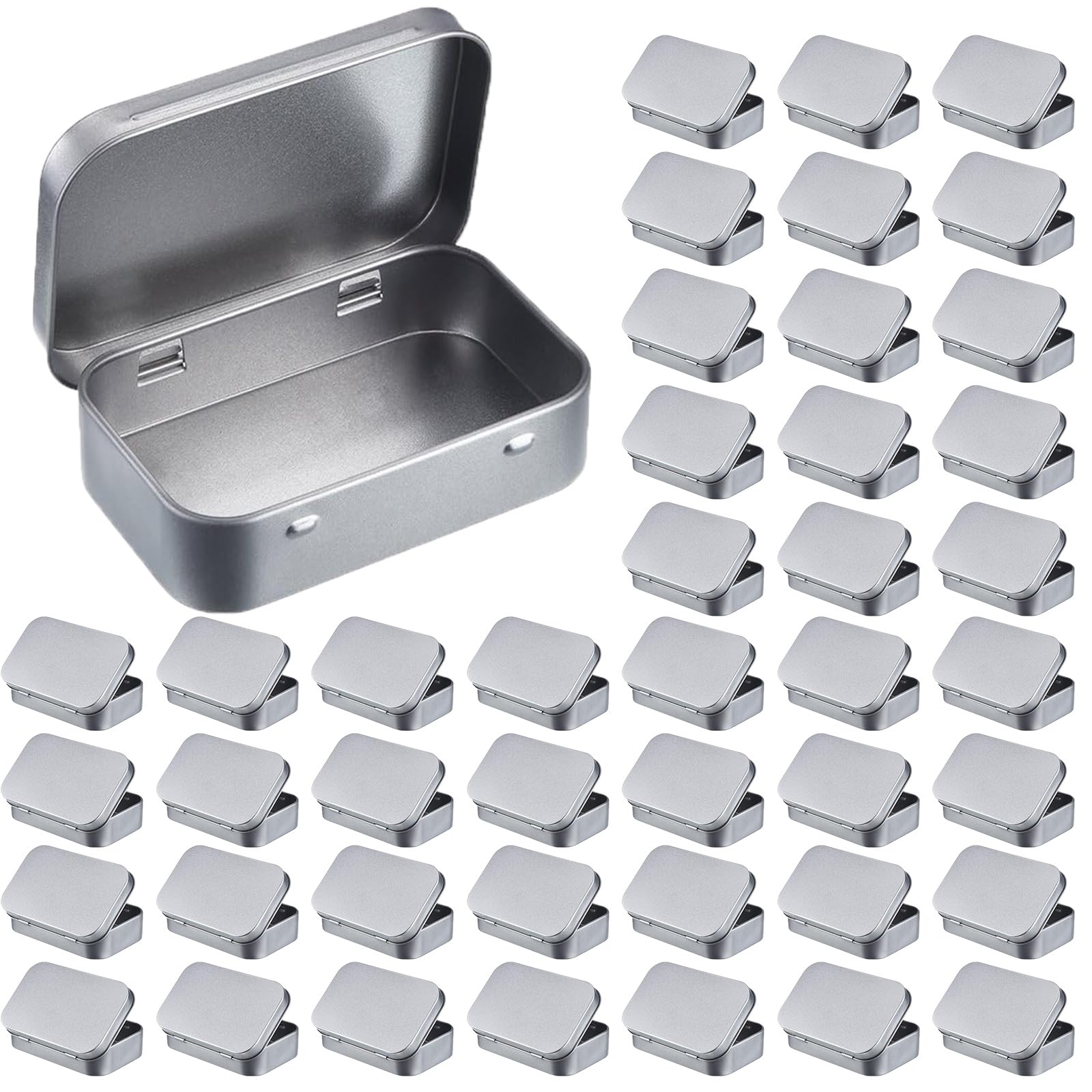3 Pack 3.75 by 2.45 by 0.8 Inch Silver Metal Rectangular Empty Hinged Tins Box Containers with Lids Mini Portable Box Small Storage Kit, Home Organizer