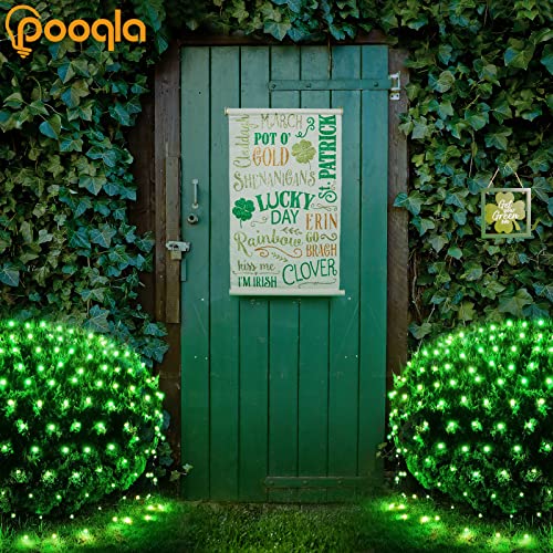 Pooqla 14.8x4.9ft Net Lights, 300 LED St Patricks Day Lights Outdoor Green Lights with 8 Lighting Modes, Connectable Waterproof Mesh String Fairy Lights for Bushes Tree Garden St. Patrick's Day Decor