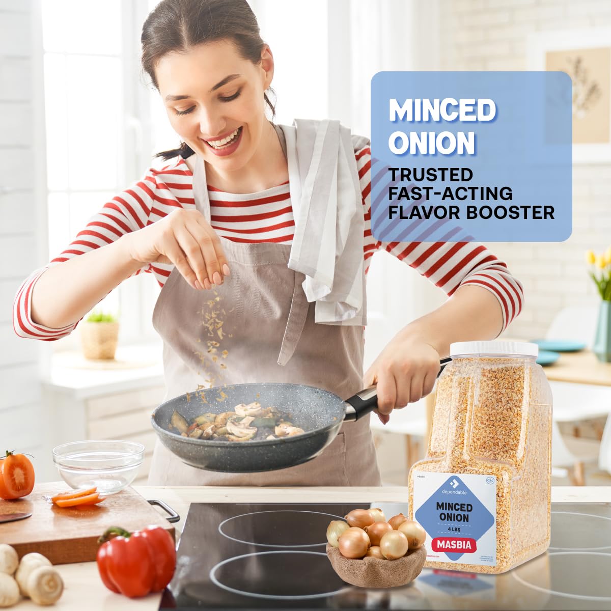 Dependable Food Minced Onion -4 Lb. Jar - Bulk, Kosher, Dehydrated Onion Flakes Convenient Versatile Seasoning for Chefs, Restaurants, and Culinary Enthusiasts - 100% Natural - Perfect Savory Addition to Soups, Dips, Sauces, Meat Marinades & More - Allerg
