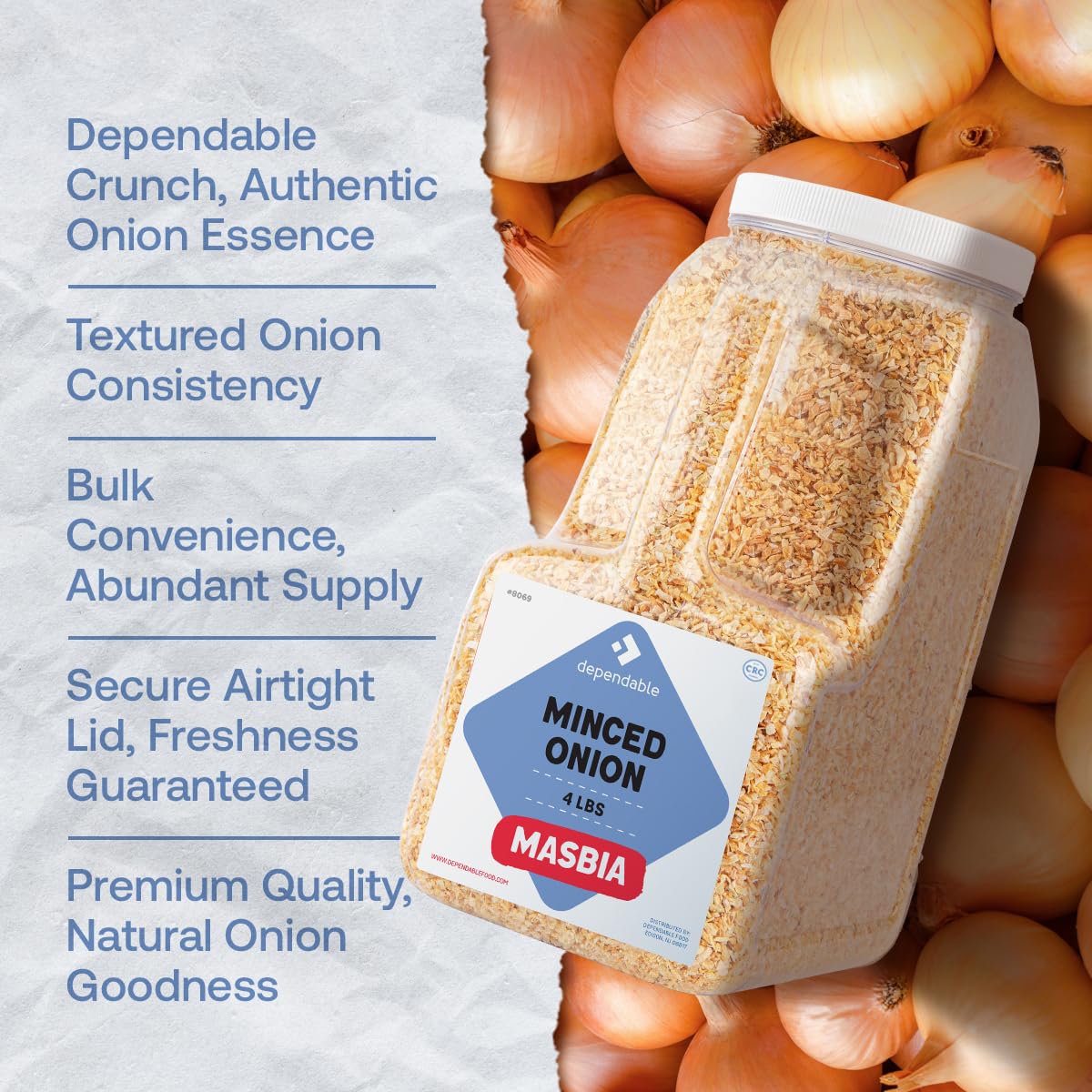 Dependable Food Minced Onion -4 Lb. Jar - Bulk, Kosher, Dehydrated Onion Flakes Convenient Versatile Seasoning for Chefs, Restaurants, and Culinary Enthusiasts - 100% Natural - Perfect Savory Addition to Soups, Dips, Sauces, Meat Marinades & More - Allerg