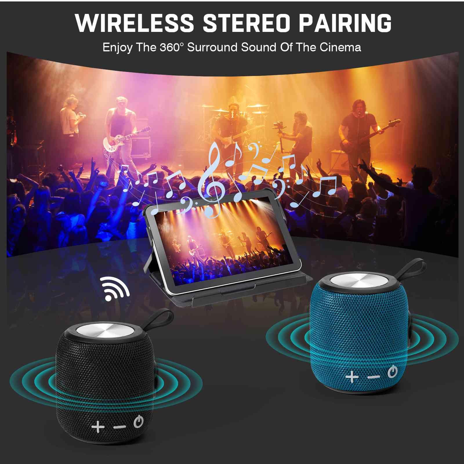 Bluetooth Speaker: Powerful Stereo Sound, IPX7 Waterproof, True Wireless Stereo Pairing, Portable Design, Bluetooth V5.2 - Perfect for Lenovo Tab M10 Plus (3rd Gen), Beach, Home, Parties- Black
