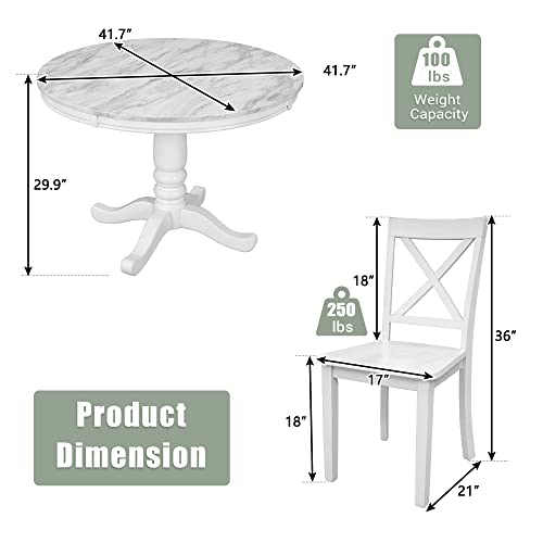 Dinehome 5-Piece Kitchen Room Solid Wood Round Dining Table and Chairs Set for 4, White
