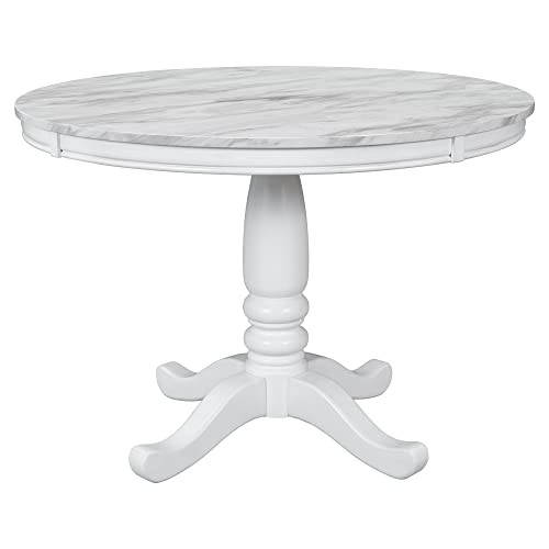 Dinehome 5-Piece Kitchen Room Solid Wood Round Dining Table and Chairs Set for 4, White