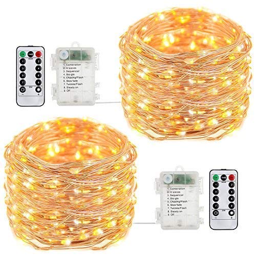buways Fairy Lights,2-Pack Battery Operated Waterproof Warm White 50 LED Fairy String Lights,16.4ft Copper Wire Light with Remote Control for Christmas Parties,Garden and Home Decoration