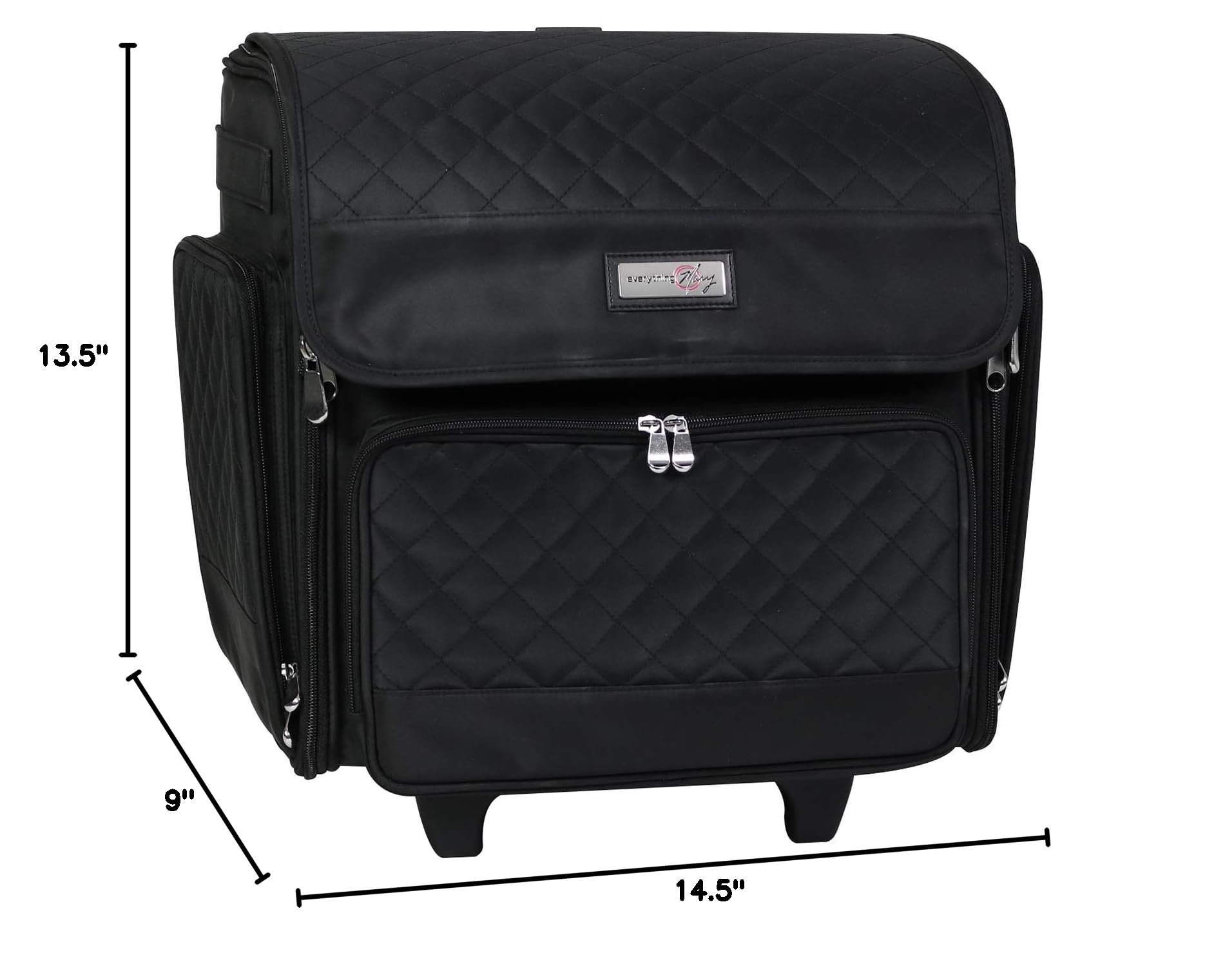 Everything Mary Deluxe Rolling Papercraft Craft Case, Black Quilted - Scrapbook Tote Bag w/Wheels for Scrapbooking & Art - Travel Organizer Storage for IRIS Boxes - for Teachers & Medical