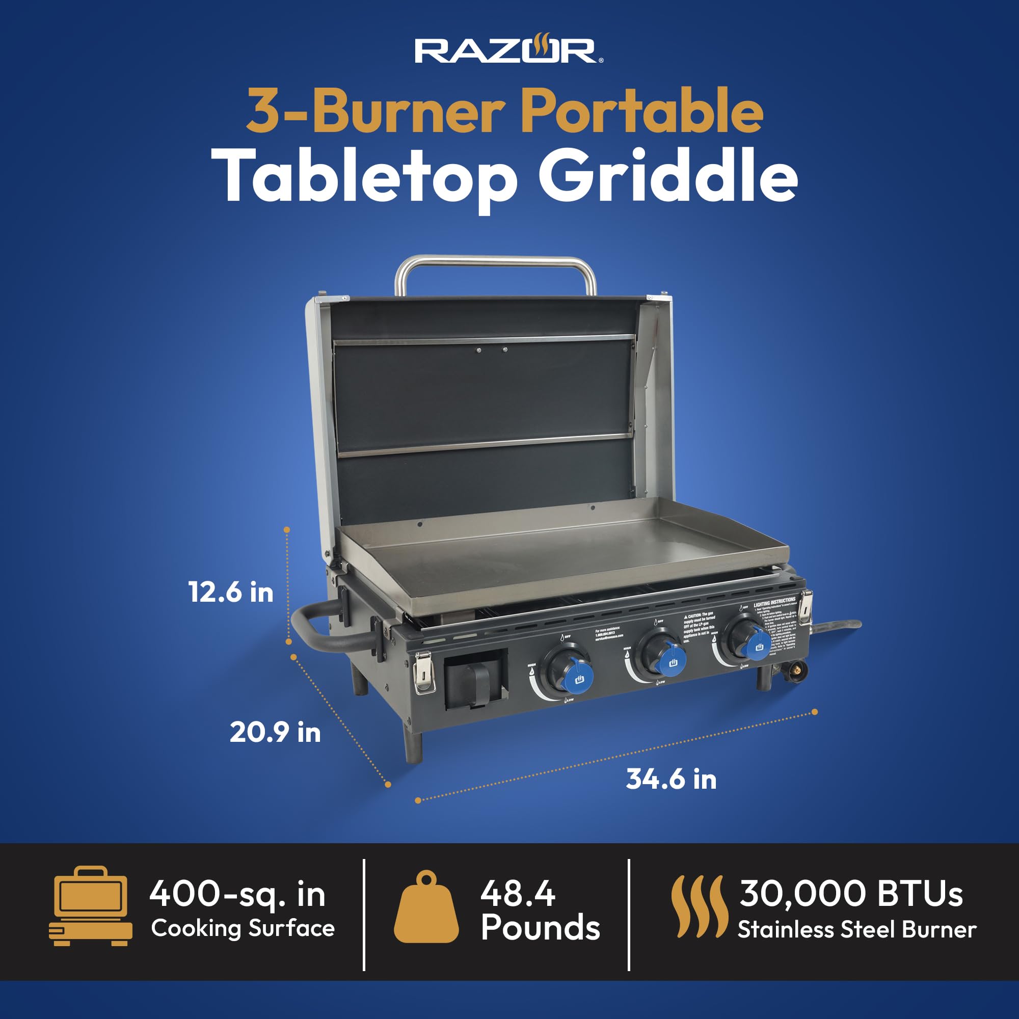 Razor Universal Rolling Prep Cart with Shelves and Storage Drawer for Portable Outdoor Griddle and Grills, Accessory Only, Black