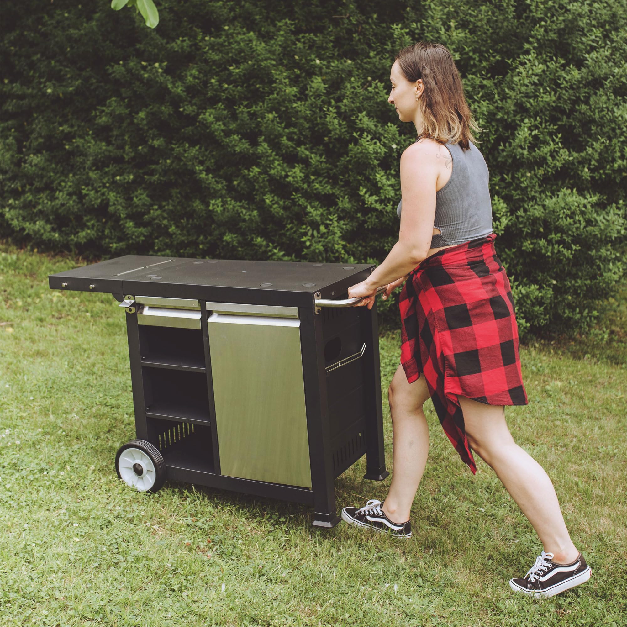 Razor Universal Rolling Prep Cart with Shelves and Storage Drawer for Portable Outdoor Griddle and Grills, Accessory Only, Black