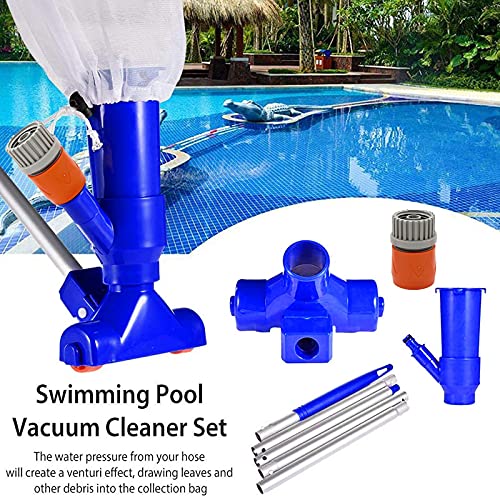 vhshppy Pool Cleaner Set, Portable Swimming Pool Fountain_Vacuum Brush Cleaner Cleaning Tool with Universal Fit Handle - Can be Attached to Garden Hose, Pool Cleaners Kit (Blue)