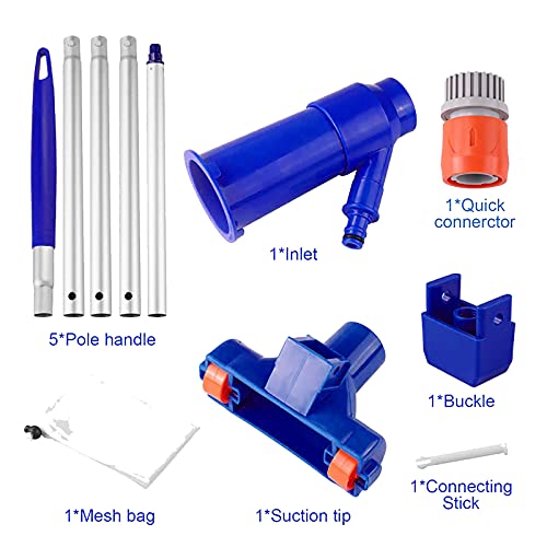 vhshppy Pool Cleaner Set, Portable Swimming Pool Fountain_Vacuum Brush Cleaner Cleaning Tool with Universal Fit Handle - Can be Attached to Garden Hose, Pool Cleaners Kit (Blue)