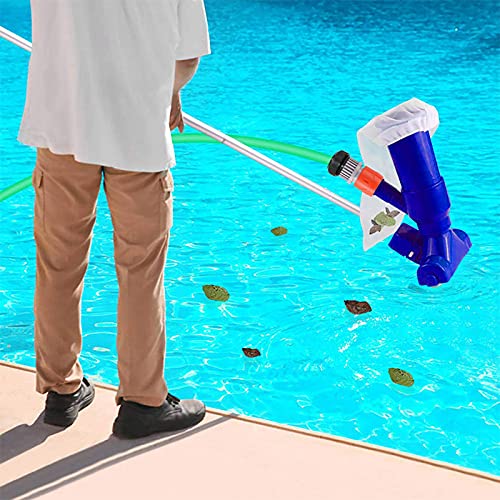 vhshppy Pool Cleaner Set, Portable Swimming Pool Fountain_Vacuum Brush Cleaner Cleaning Tool with Universal Fit Handle - Can be Attached to Garden Hose, Pool Cleaners Kit (Blue)