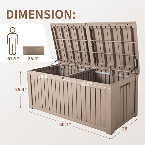 JUMMICO 150 Gallon Resin Deck Box Larage Outdoor Storage Box Waterproof UV Resistant Lockable Storage Container for Patio Furniture, Toys, Cushions, Garden Tools (Yellow)