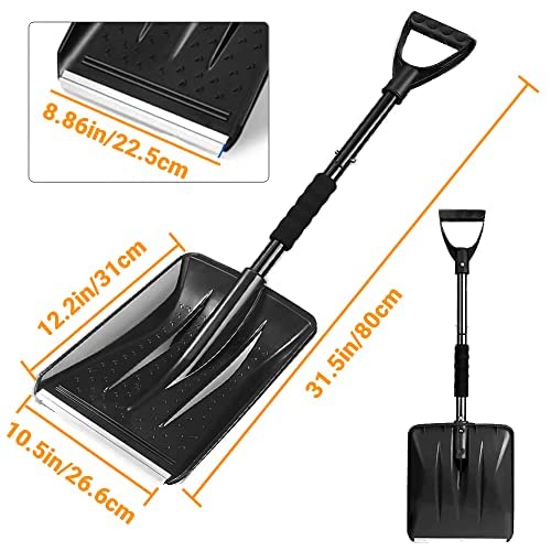 Folding Emergency Snow Shovel, Snow Shovel for Car with Extendable Ergonomical Handle and Wide Blade Scoop for Driveway Car Emergency Home Garden Campingā¦