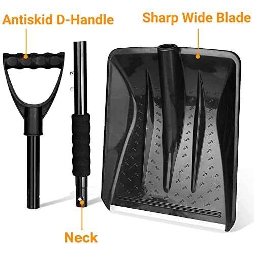 Folding Emergency Snow Shovel, Snow Shovel for Car with Extendable Ergonomical Handle and Wide Blade Scoop for Driveway Car Emergency Home Garden Campingā¦
