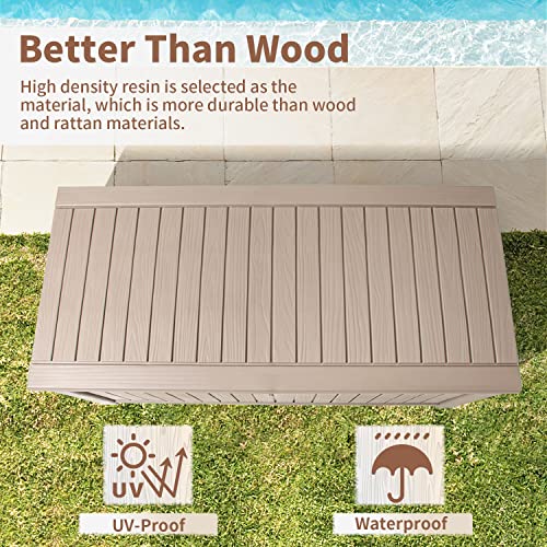 JUMMICO 150 Gallon Resin Deck Box Larage Outdoor Storage Box Waterproof UV Resistant Lockable Storage Container for Patio Furniture, Toys, Cushions, Garden Tools (Yellow)