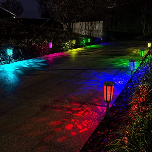 Florsol Solar Pathway Lights 2 Pack, [7-Color RGB & Amber] IP67 Waterproof Solar Garden Lights [Light Up 12H] Solar Powered Outdoor Lights Decorative Landscape Lights for Walkway Yard Lawn Patio
