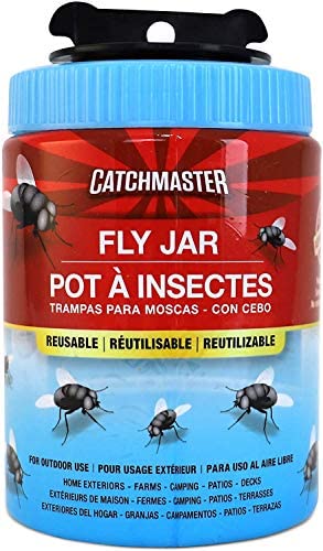 Reusable Trap Fly Jar by Catchmaster - 6 Count, Ready to Use Outdoors. Flying Insect BugTrap, Water Soluble Attract Attractant Scent. Blowfly Trap Captures Hundreds of Common Flies - Made in The USA