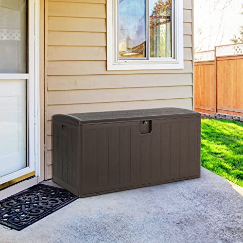 Goplus 105 Gallon Deck Box, Extra Large Resin Storage Box with Lockable Lid for Cushions & Patio Furniture, Water Proof & UV Resistant, Outdoor Weather Resistant Deck Storage Box for Garden Pool Lawn
