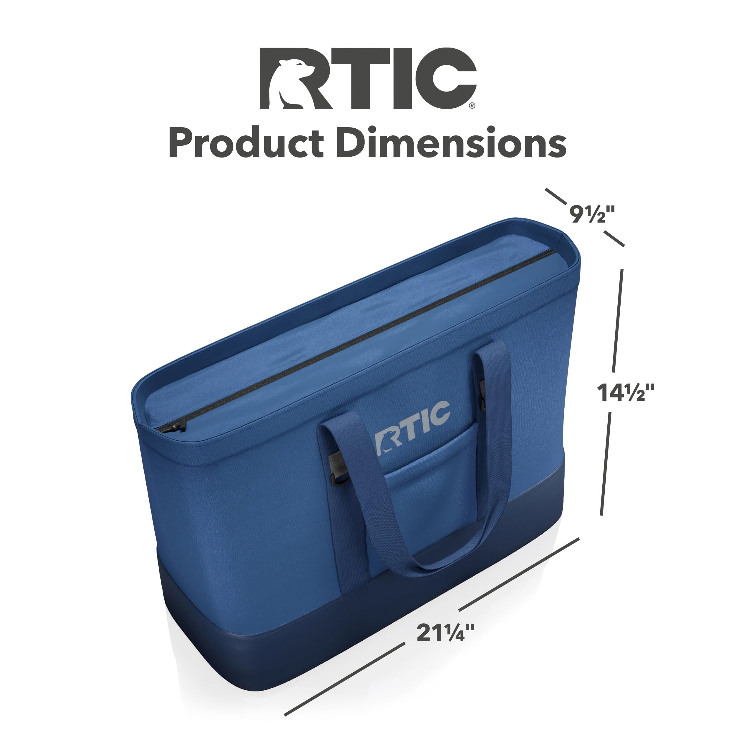 RTIC Everyday Insulated Tote Bag, Large Reusable Thermal Cooler with Zippered Top for Beach, Grocery, Shopping, Camping, Picnic, Travel, 35 L Capacity, Navy