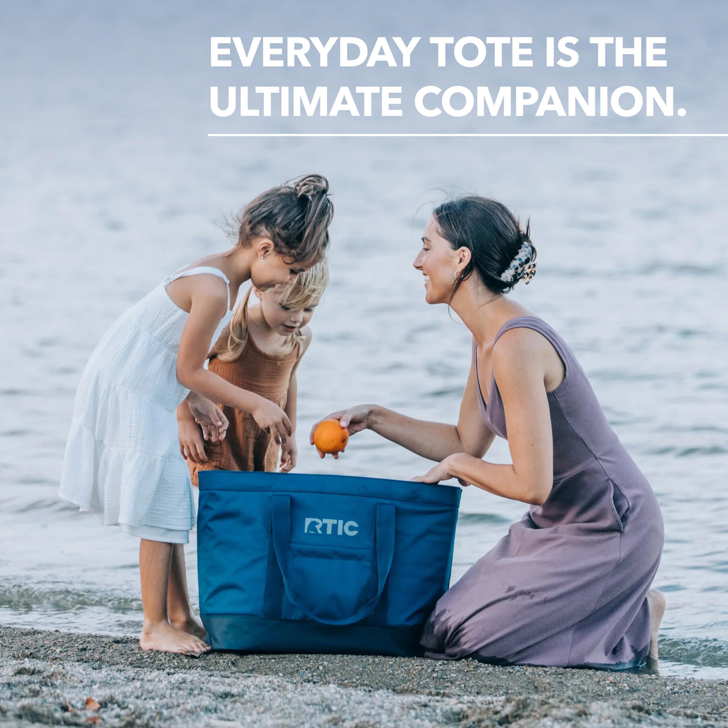 RTIC Everyday Insulated Tote Bag, Large Reusable Thermal Cooler with Zippered Top for Beach, Grocery, Shopping, Camping, Picnic, Travel, 35 L Capacity, Navy