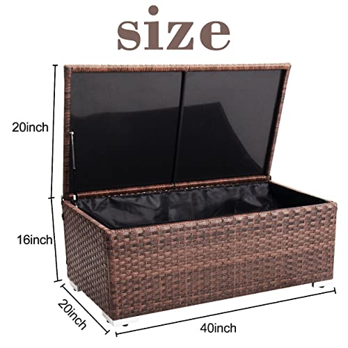 DIMAR GARDEN Outdoor Storage Coffee Table with Waterproof Cover,Patio Wicker Storage Table,42 Gallon Mixed Brown