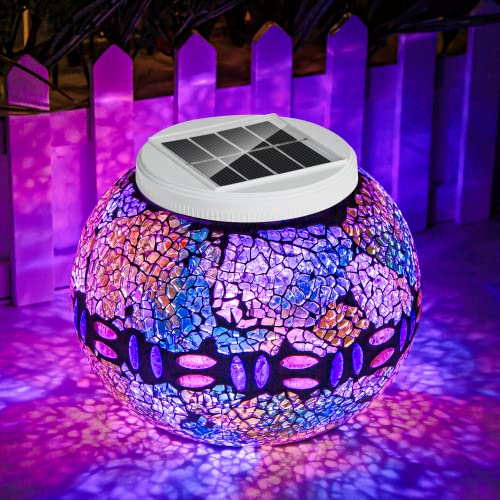Solar Glass Garden Light, Solar Decor light, Solar Ball light, Mosaic Color-Changing Solar Table Light, Waterproof Led Night Light for Party, Patio, Garden, Bedroom, Best Indoor/Outdoor Decorations