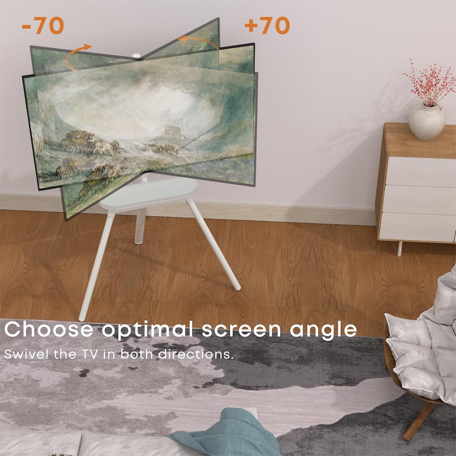 PUTORSEN Easel TV Stand for 43 to 65 inch LED LCD OLED Screens Hold up to 88lbs, Height Adjustable Tripod TV Floor Stand with Shelf/Snap Lock/Anti-Tip Strap, Max VESA 400x400mm, Matte White