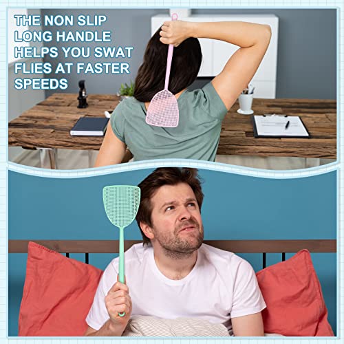 100 Pieces Fly Swatter Plastic Fly Swatters Heavy Duty Colorful Strong Flexible Manual Fly Swat Set Strong Durable Flexible Long Handle Manual Swat Flies and Mosquitoes Striking Fly Swatters Set