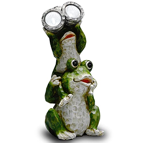 Yiosax Solar Powered Garden Statue, Cute Frog Animal Sculpture for Indoor Outdoor Decorations, Patio Yard Lawn Ornaments Gift(11.18inch Tall)