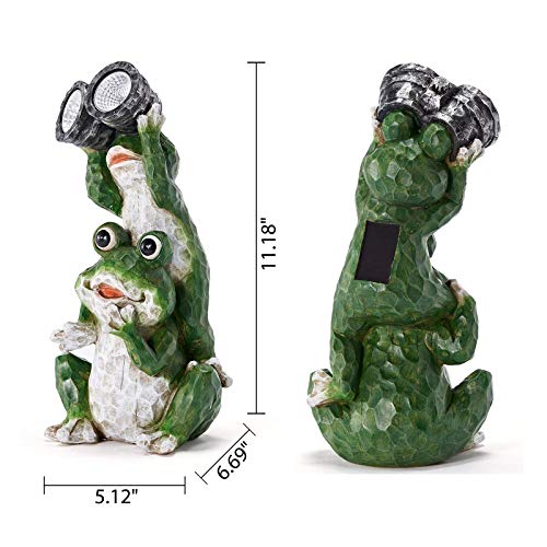 Yiosax Solar Powered Garden Statue, Cute Frog Animal Sculpture for Indoor Outdoor Decorations, Patio Yard Lawn Ornaments Gift(11.18inch Tall)