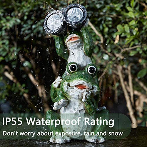 Yiosax Solar Powered Garden Statue, Cute Frog Animal Sculpture for Indoor Outdoor Decorations, Patio Yard Lawn Ornaments Gift(11.18inch Tall)
